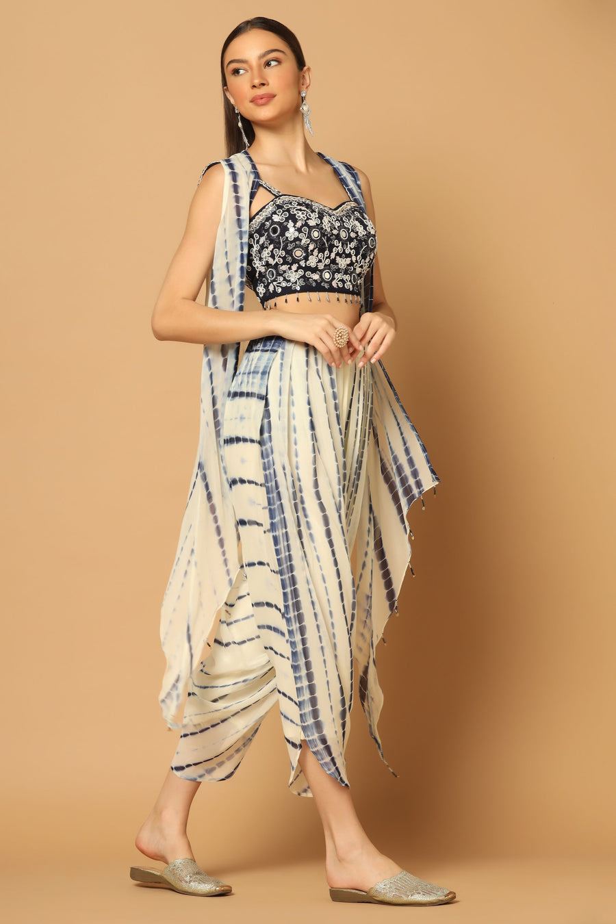 Indigo Tie & Dye Dhoti Set with A Cape – Gyans