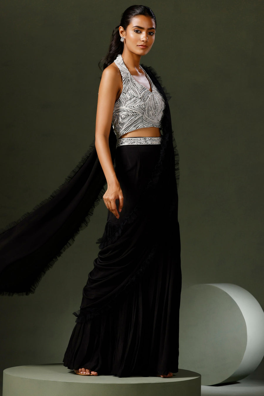 Black Garara Saree with Pearl Embroidered Blouse – Gyans